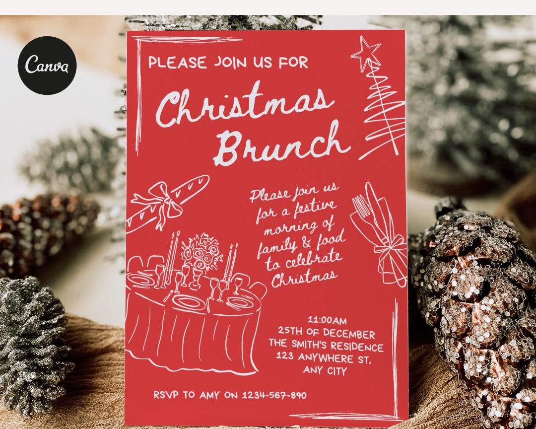 Hand Drawn Christmas Brunch Invitation, Christmas Brunch Invite ...