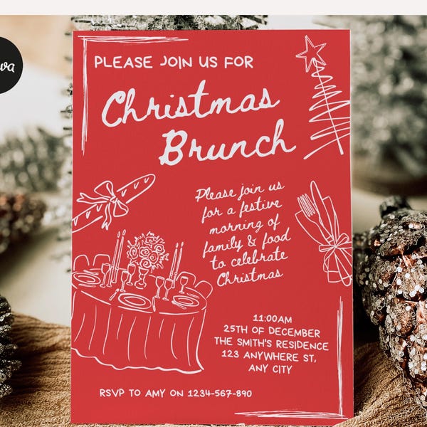 Hand Drawn Christmas Brunch Invitation, Christmas Brunch Invite ...