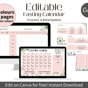 EDITABLE Fasting Planner, Fasting Calendar, Intermittent Fasting ...
