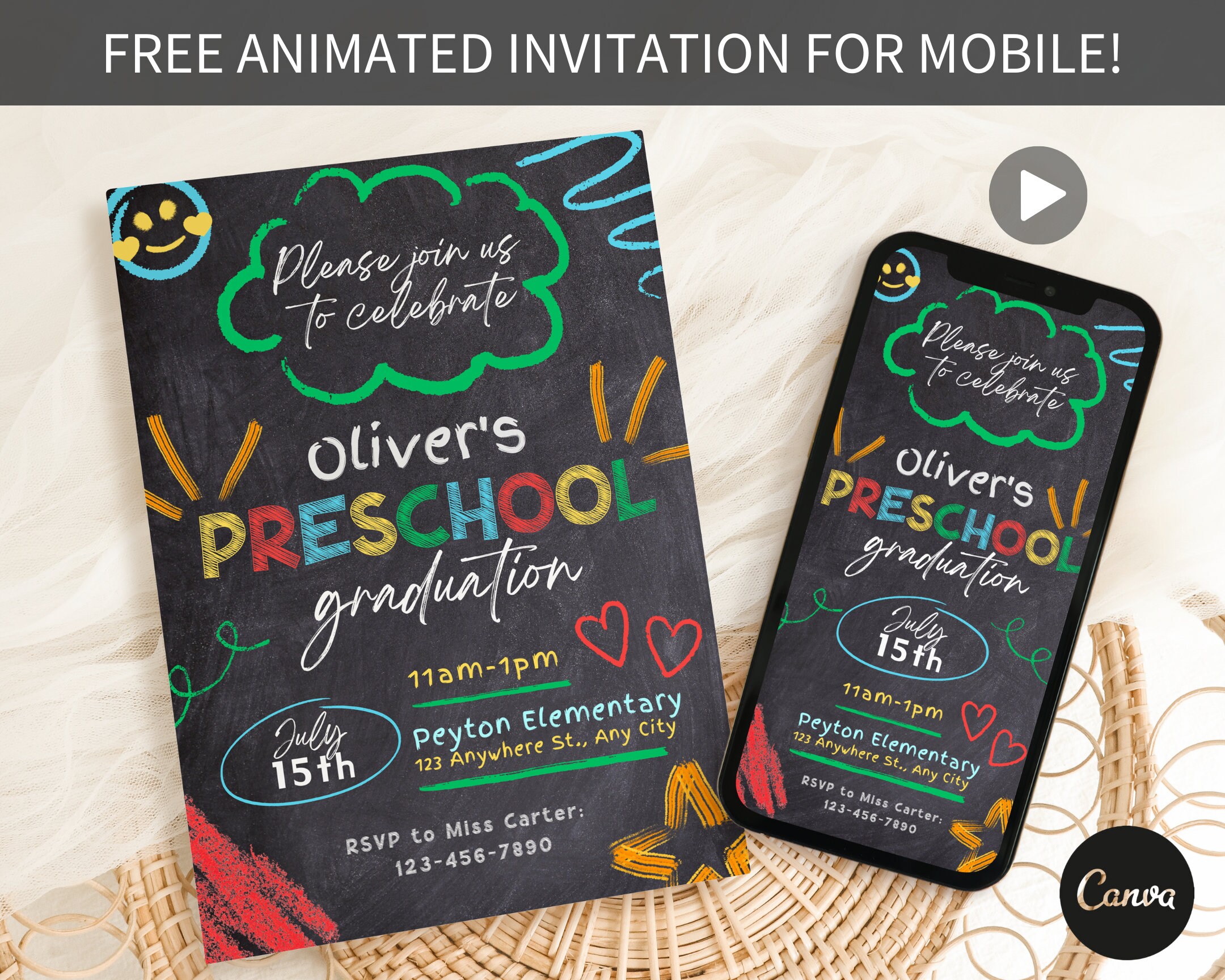 Editable Preschool Graduation Invitation, Prek Announcement Party ...
