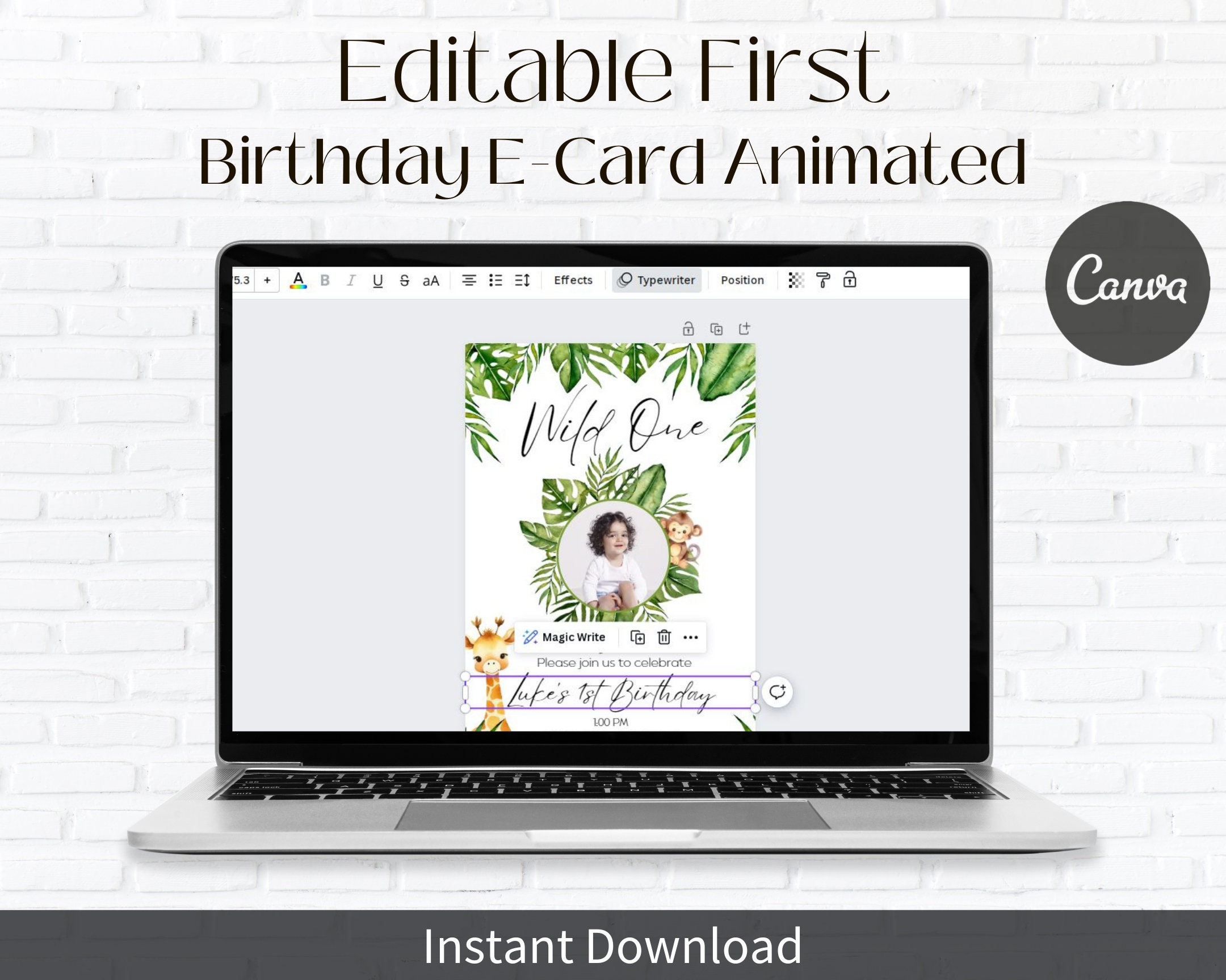 EDITABLE Safari First Birthday Invitation Template Animated, Wild One ...