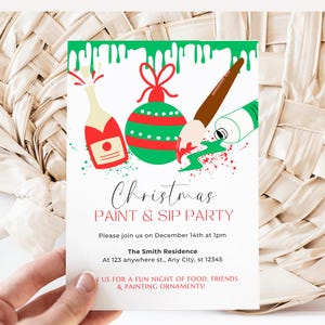 Christmas Paint & Sip Invitation Template, Christmas Paint Party ...