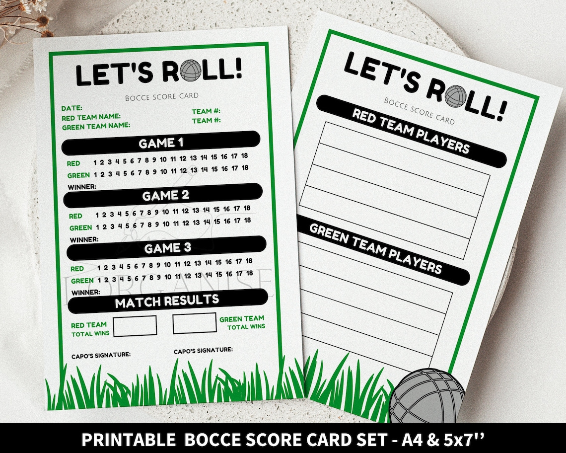 Printable Bocce Scorecards, Bocce Score Cards, Bocce Ball Game ...