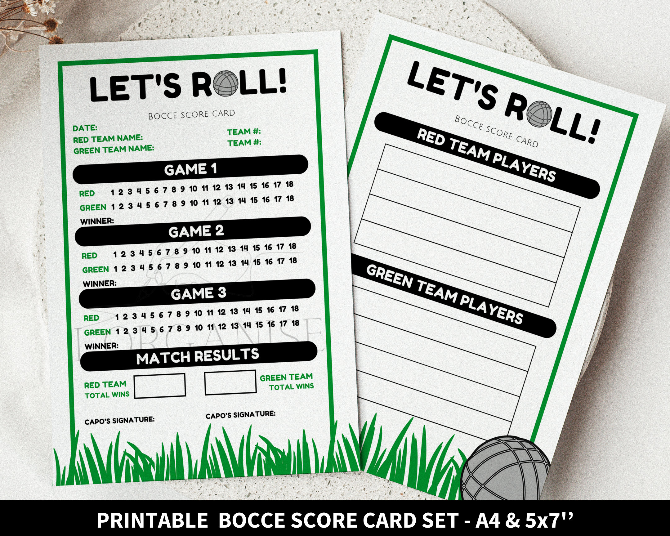 Printable Bocce Scorecards, Bocce Score Cards, Bocce Ball Game ...
