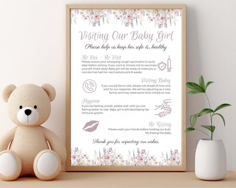 Editable Newborn Rules for Visiting Baby Girl, New Baby Rules A4 ...