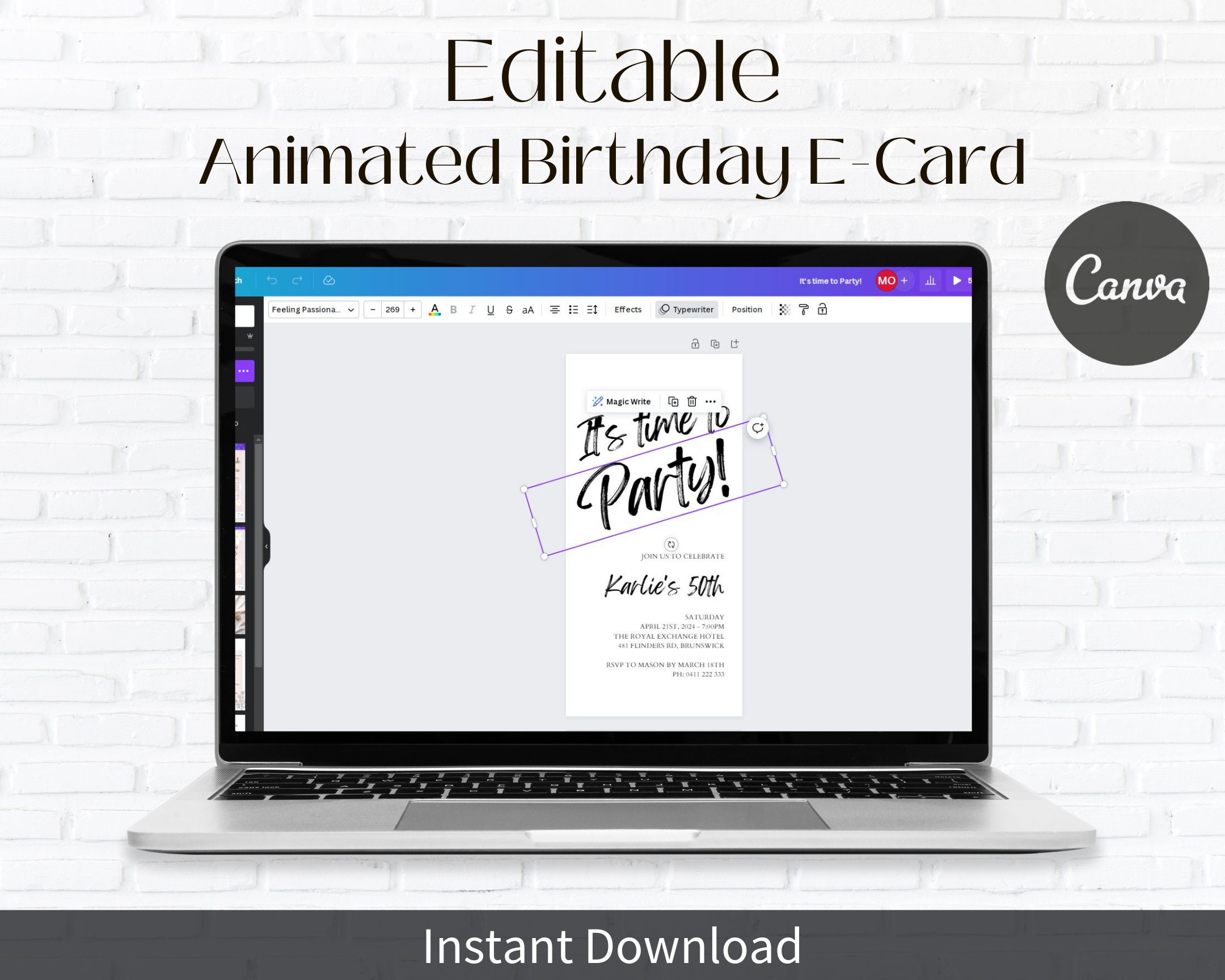 EDITABLE Animated Birthday Invitation, Digital Invitation, Electronic ...