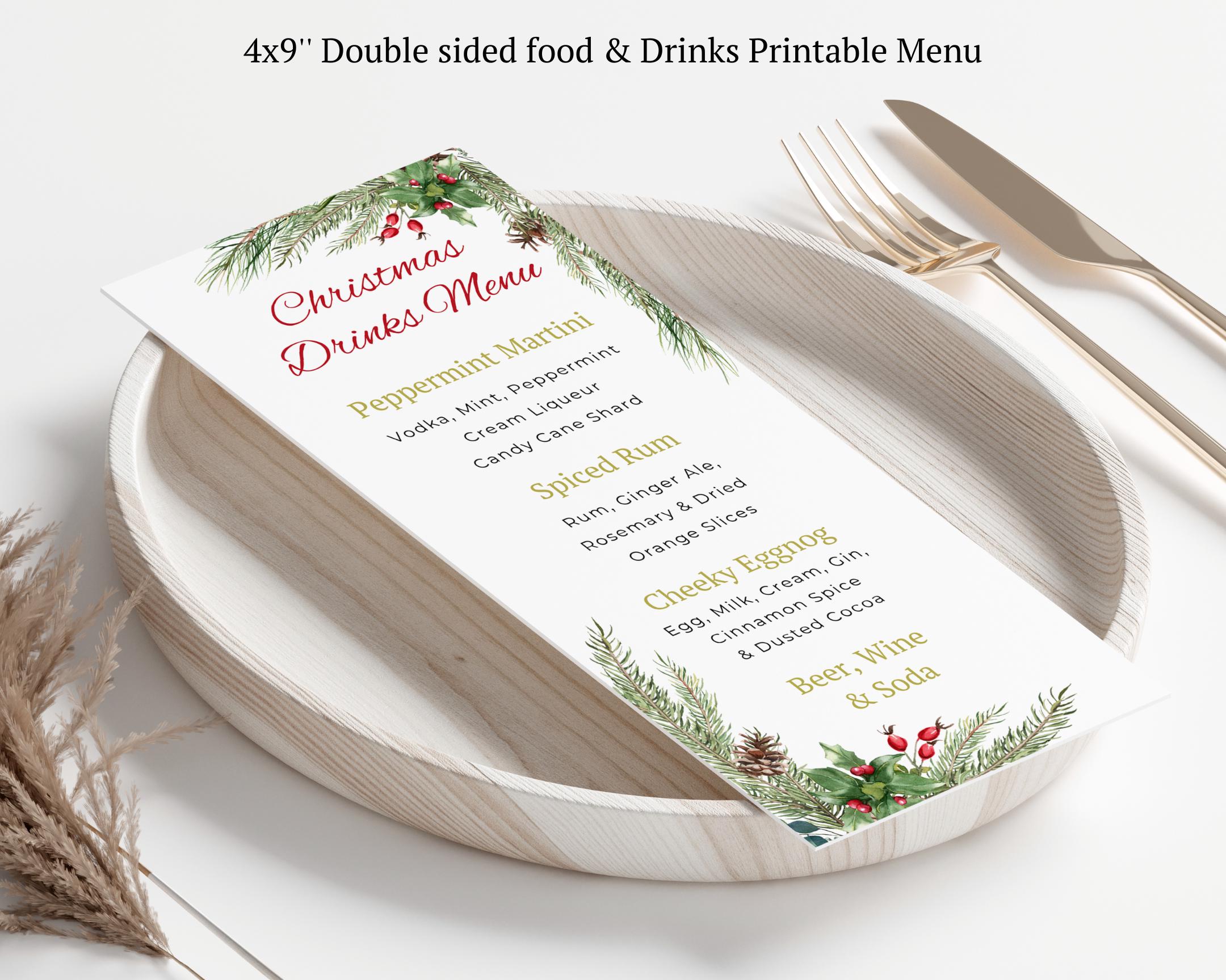 Printable Christmas Menu Template 4x9'', Christmas Dinner Menu Cards ...