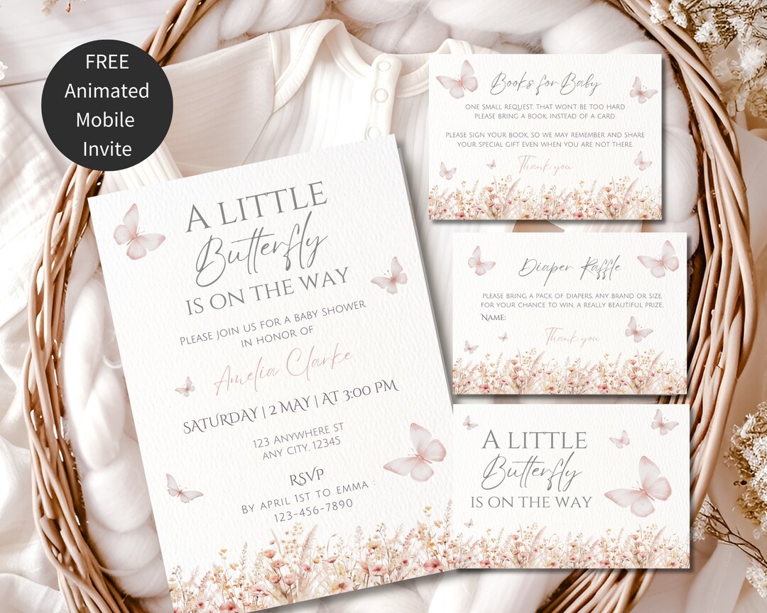 Editable Butterfly Baby Shower Invitation Bundle, Printable Invitation ...