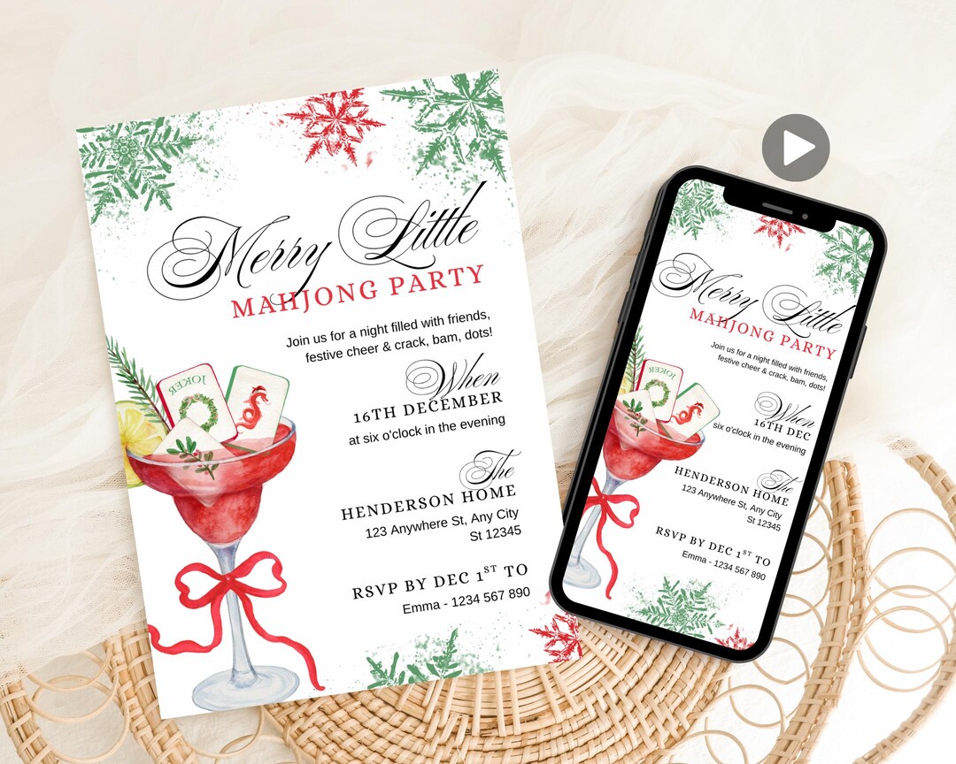 Christmas Mahjong Night Invitation, Mahjongg Party, Mahjong Party ...