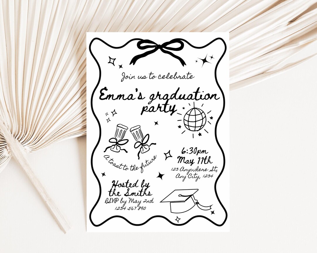 Hand Drawn Graduation Invite, Scribble Graduation Party Invitation ...