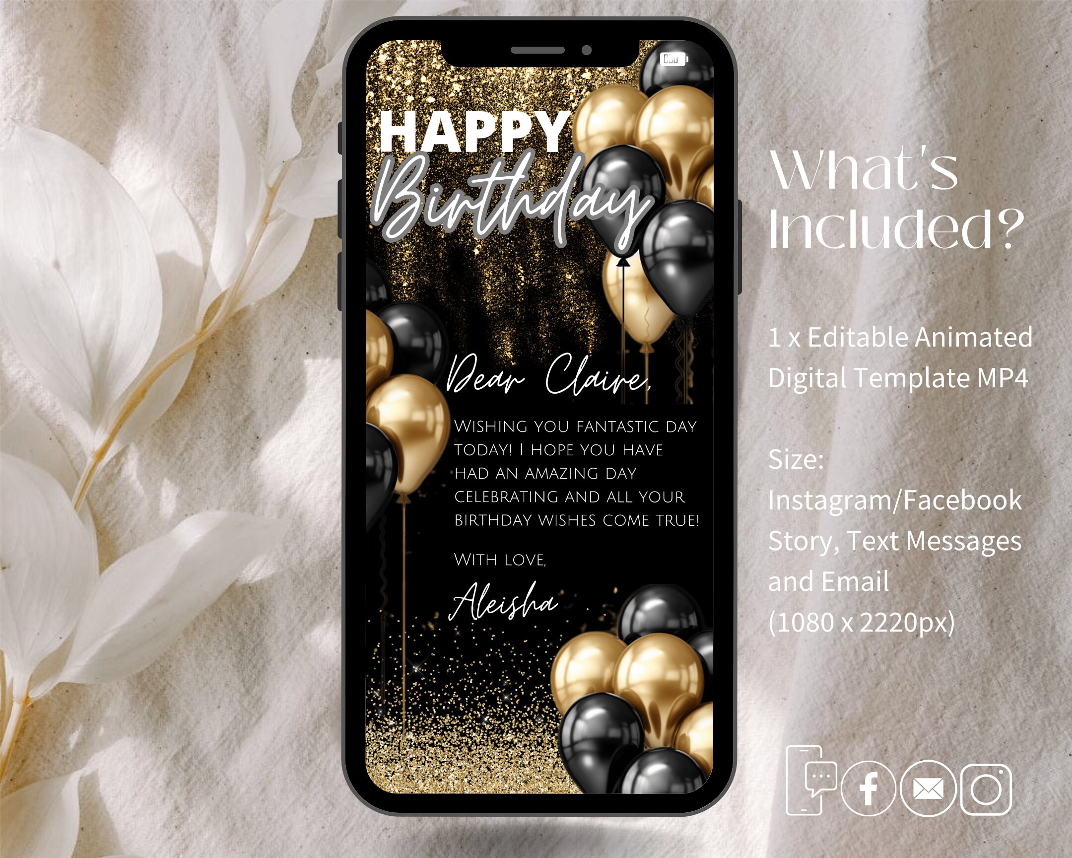 EDITABLE Birthday E-card Animated, Digital Birthday Card, Electronic ...