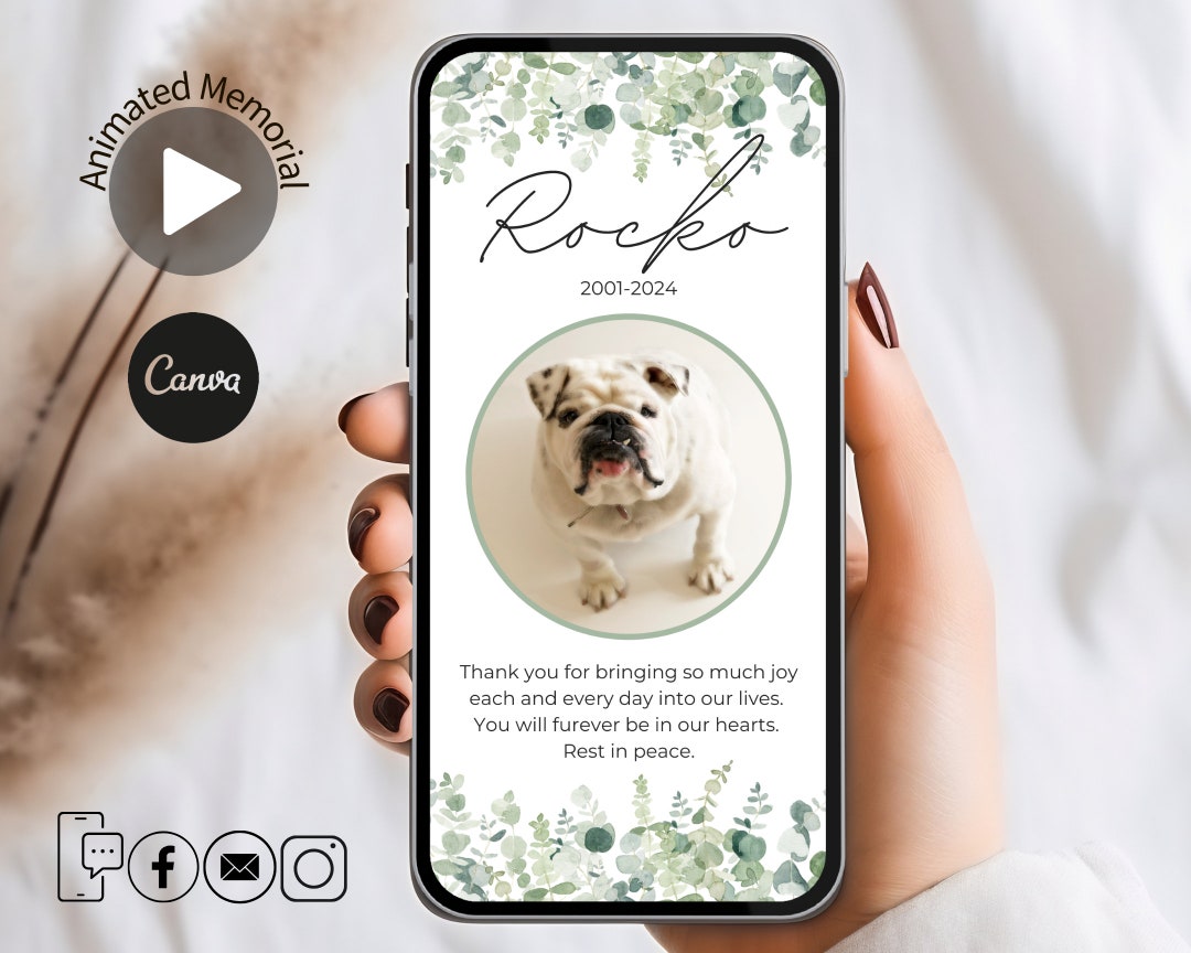 Pet Memorial Template for Mobile, Digital Pet Funeral Invitation, Pet ...