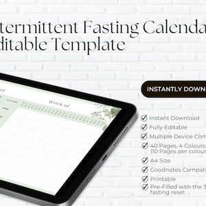 EDITABLE Fasting Planner, Fasting Calendar, Intermittent Fasting ...