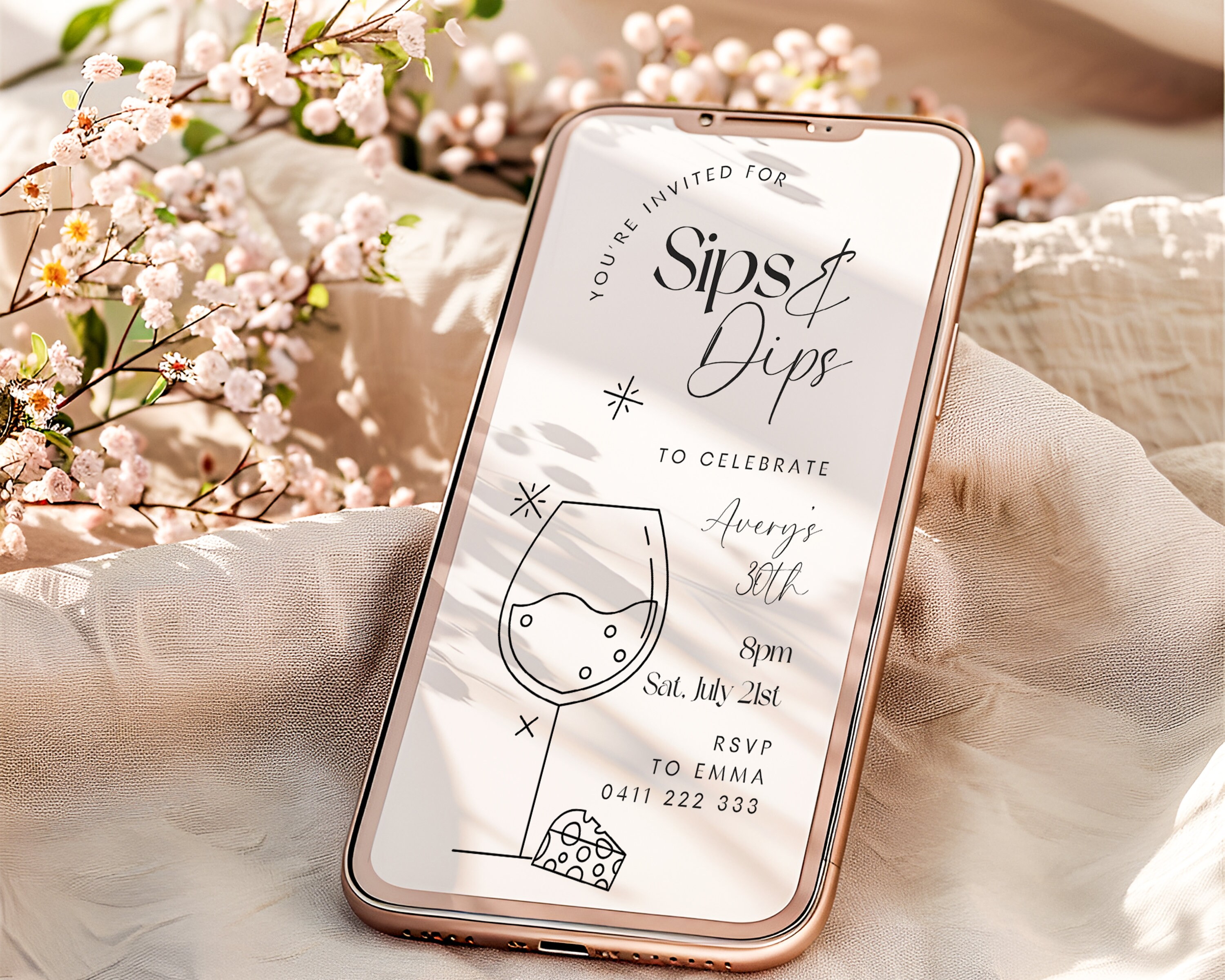 Editable Sips Dips Invitation Wine Cheese, Charcuterie Invite ...