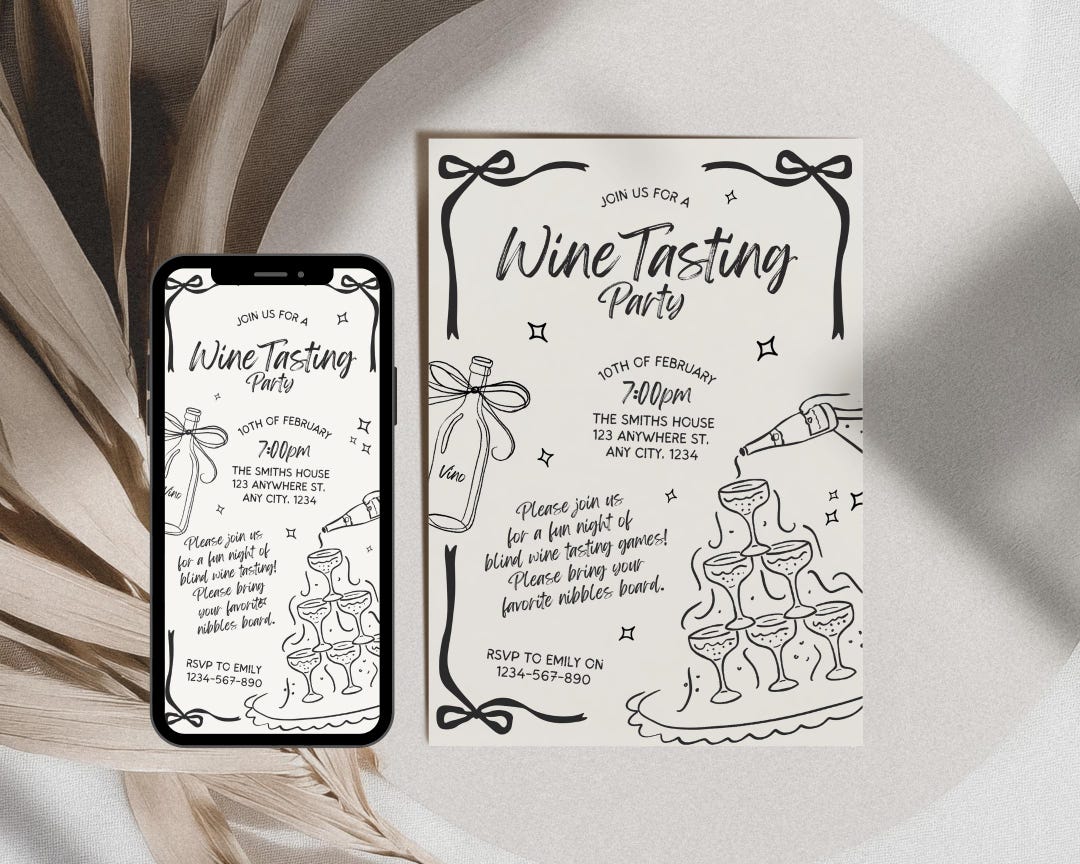Wine Blind Tasting Invitation, Sips and Dips Wine Tasting Party Ideas ...