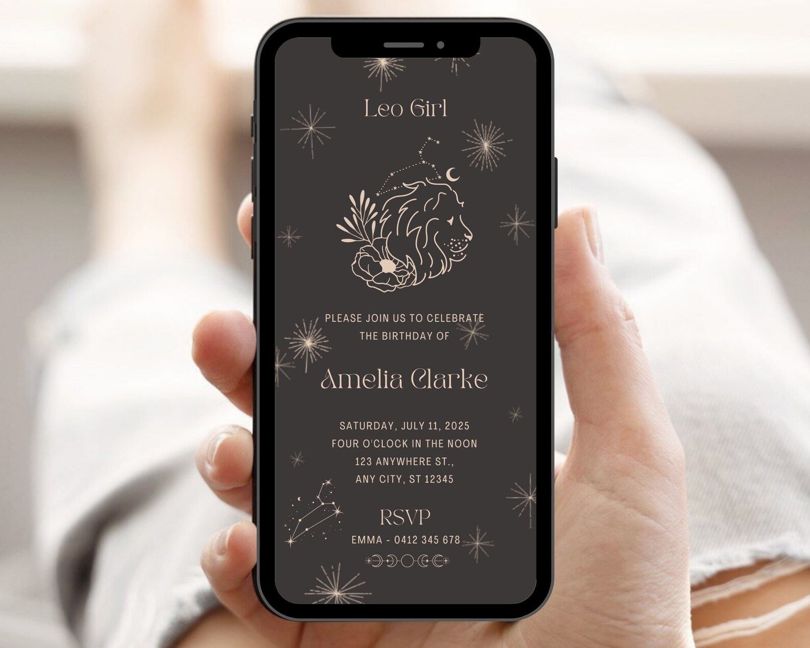Leo Birthday Invitation 5x7'', Zodiac Party Printable, Leo the Lion ...
