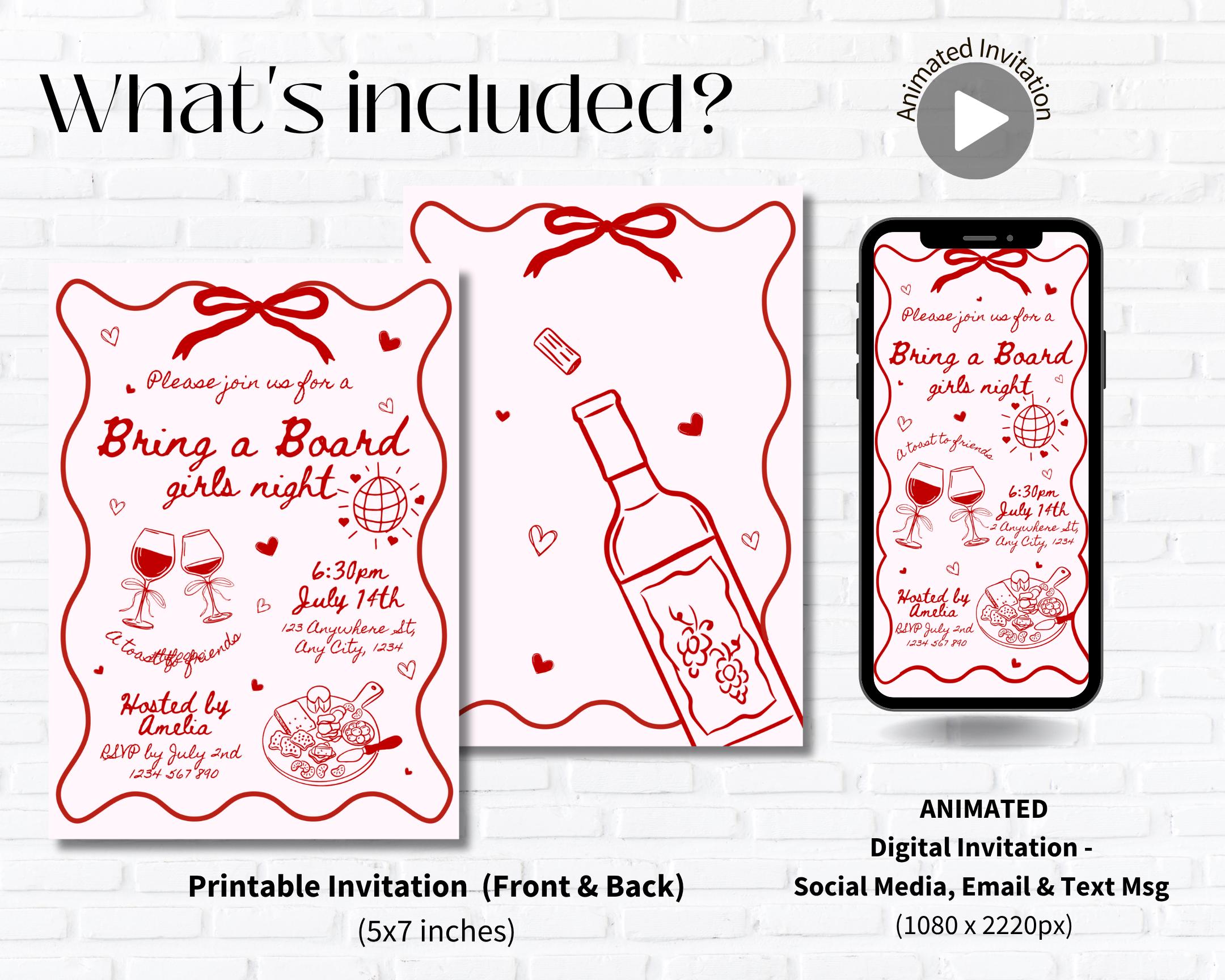 Bring A Board Party Invitation, BYOB Party Invite, Wine and Cheese ...