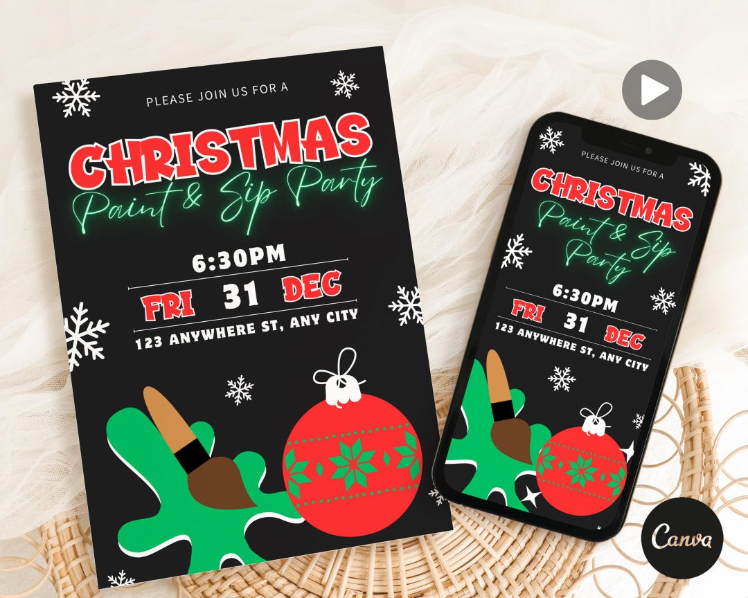 Christmas Paint & Sip Invitation Template, Christmas Paint Party ...