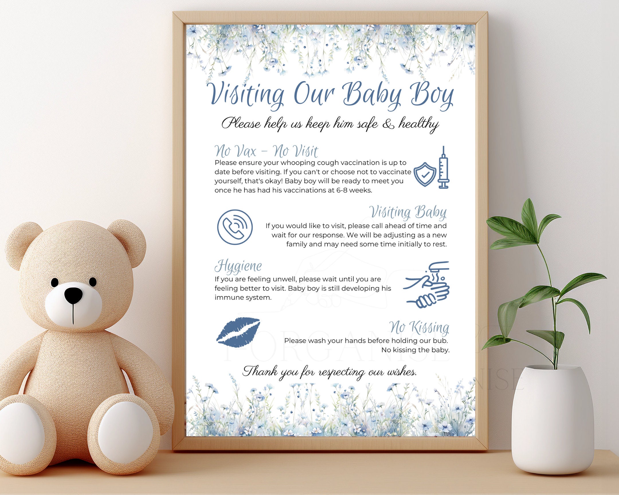 Editable Newborn Rules for Visiting Our Baby Boy, New Baby Rules A4 ...