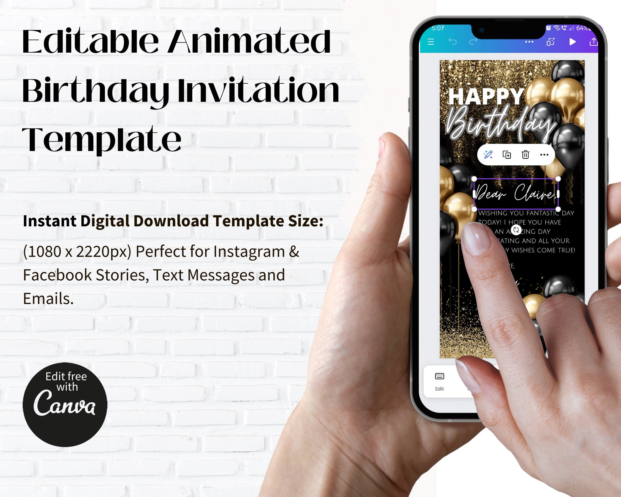 EDITABLE Birthday E-card Animated, Digital Birthday Card, Electronic ...