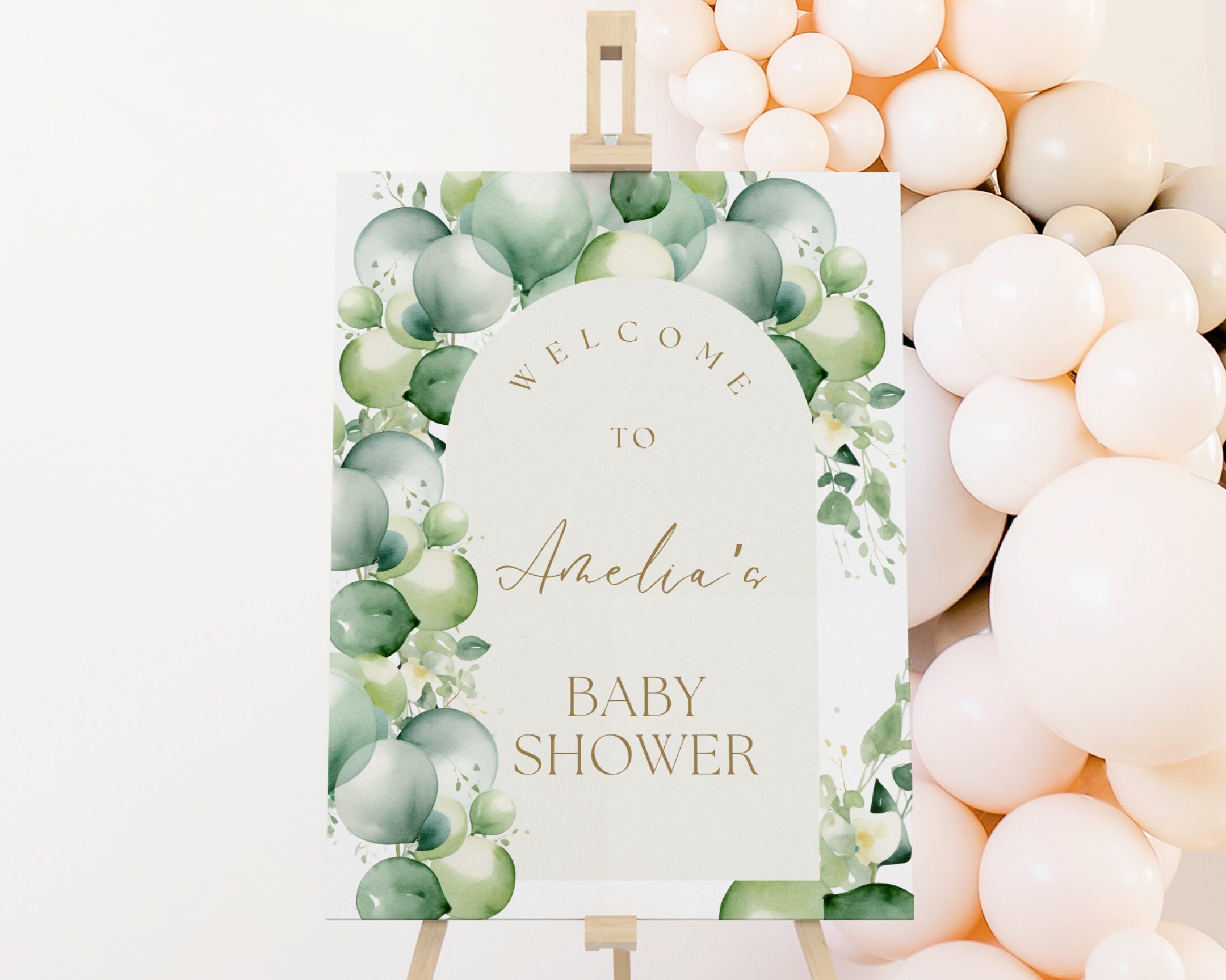 Baby Shower Welcome Sign Template Sage Green, Eucalyptus Theme Party ...
