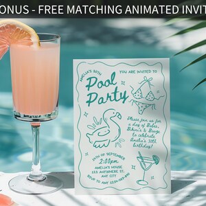 Any Age Pool Party Invite, Hand Drawn Birthday Invitation, Scribble ...