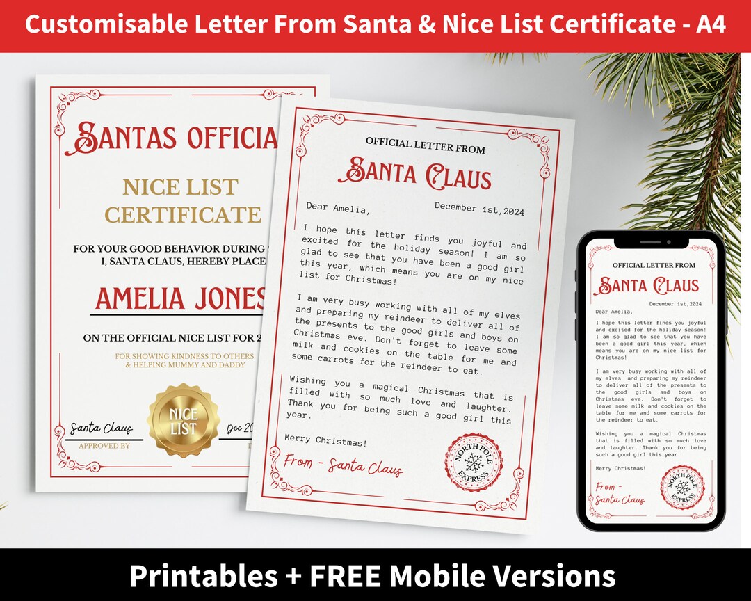 Editable Official Letter From Santa Claus Letter, Santa Nice List ...