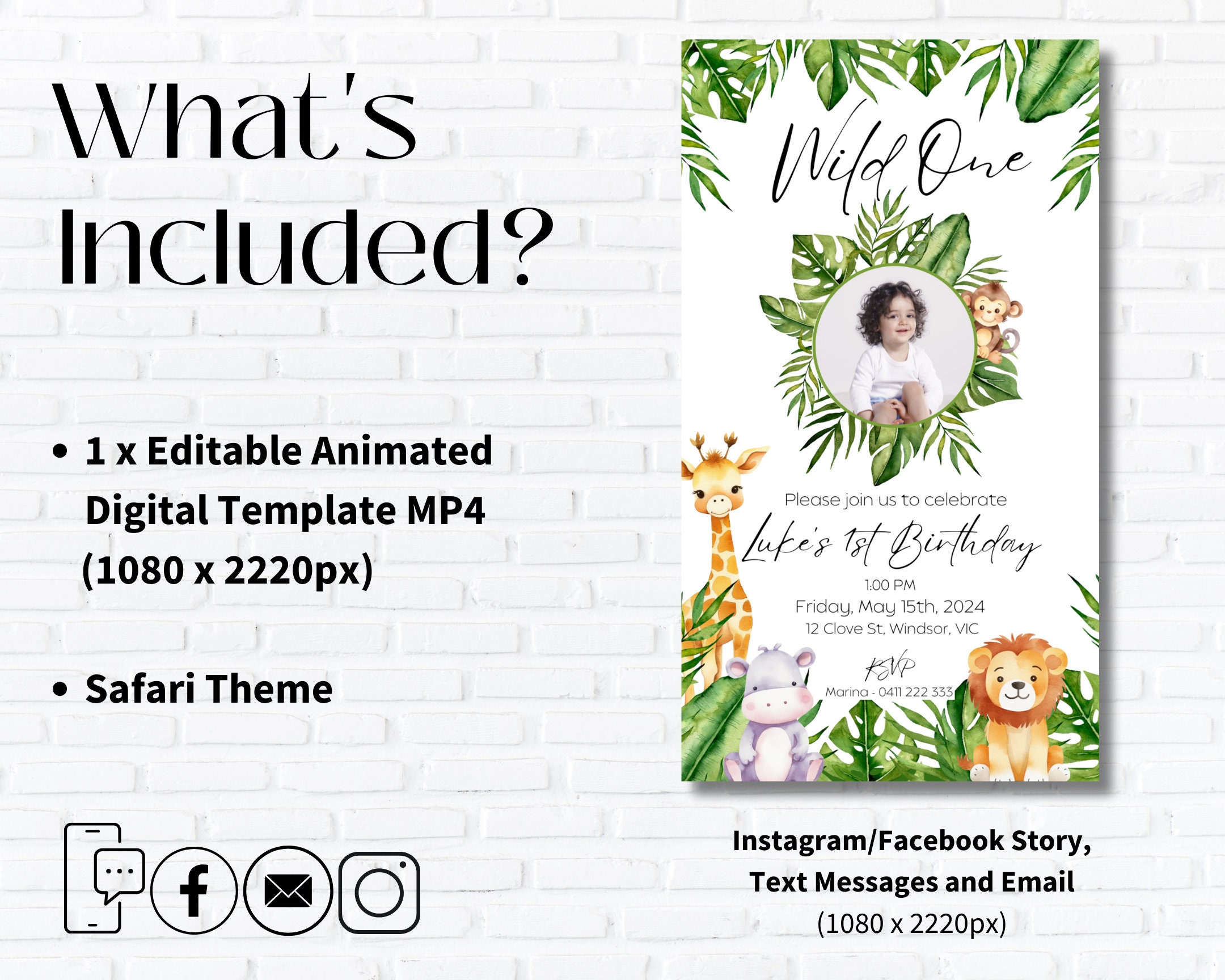 EDITABLE Safari First Birthday Invitation Template Animated, Wild One ...