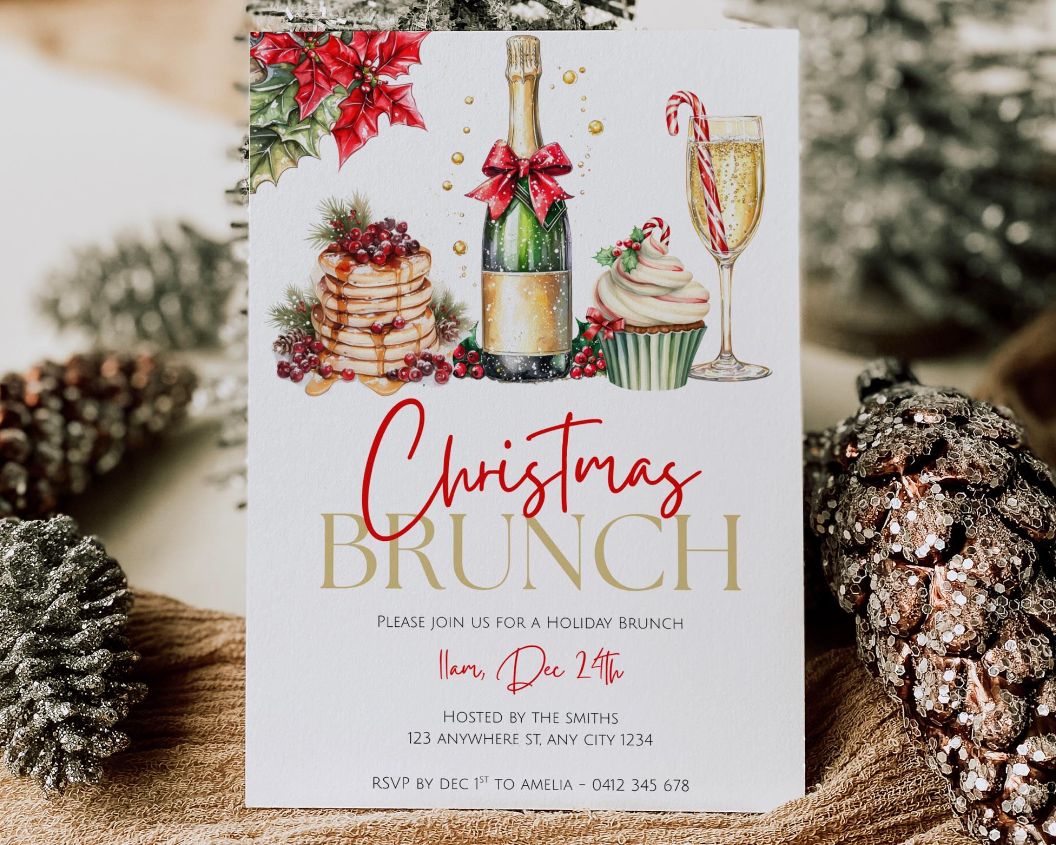 Christmas Brunch Invite, Christmas Breakfast Invitation, Christmas Eve ...