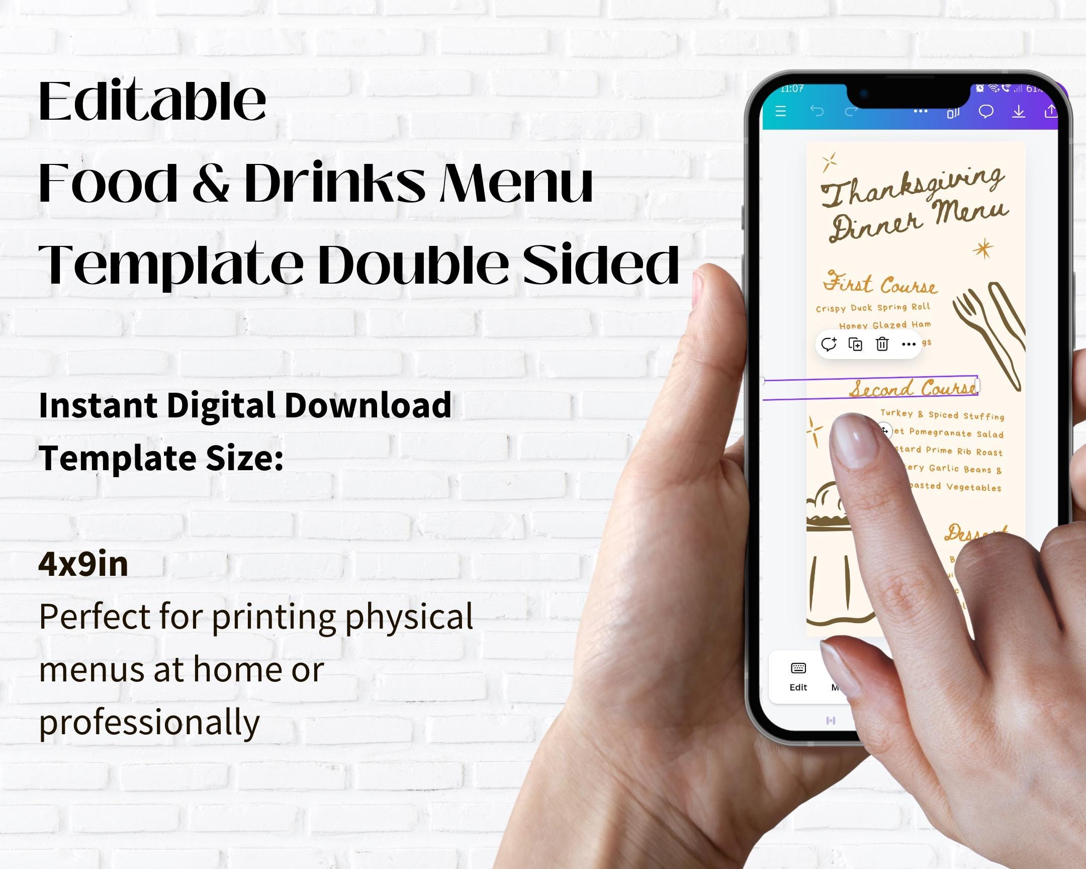 Printable Thanksgiving Menu Template 4x9'', Hand Drawn Style Menu ...