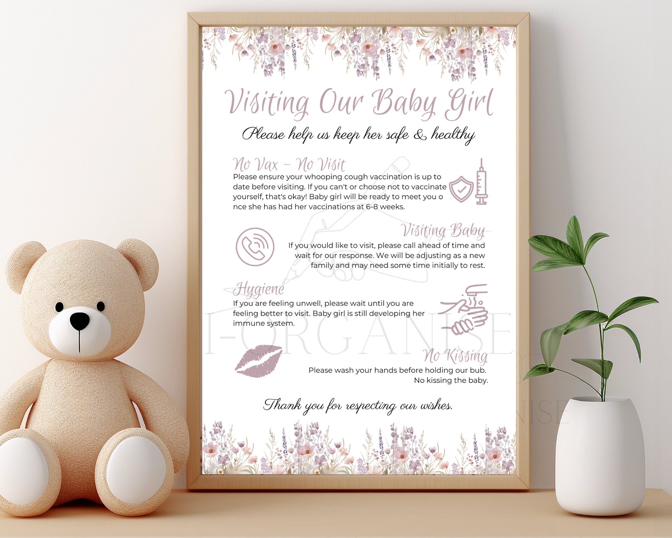 Editable Newborn Rules for Visiting Our Baby Girl, New Baby Rules A4 ...