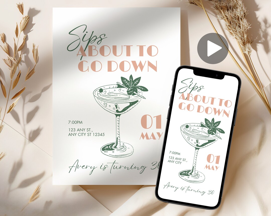 Sips About to Go Down Birthday Invitation, 30th Birthday Invite 30th or ...