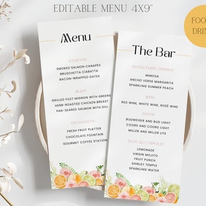 Printable Menu Template Double Sided or Single Sided 4x9'', Editable ...