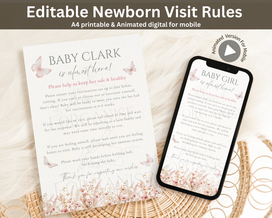 EDITABLE Newborn Rules for Visiting Baby, Printable & Digital, No Vax ...