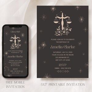 Libra Invitation 5x7'' Printable Invitation & Electronic Invite, Zodiac ...