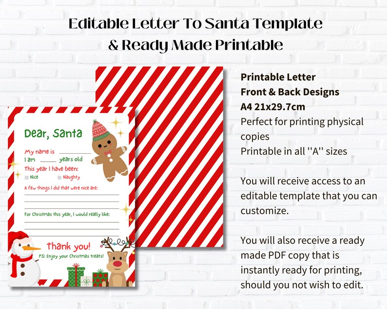 Editable Kids Letter to Santa Claus, Childrens Christmas Printable ...