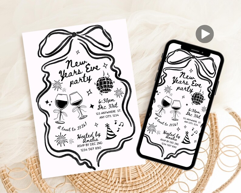 New Years Eve Party Invite, NYE Party Invite, Happy New Year Eve ...