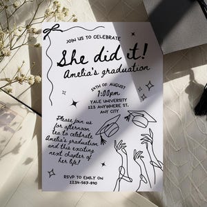 Hand Drawn Graduation Invite, Scribble Graduation Party Invitation ...