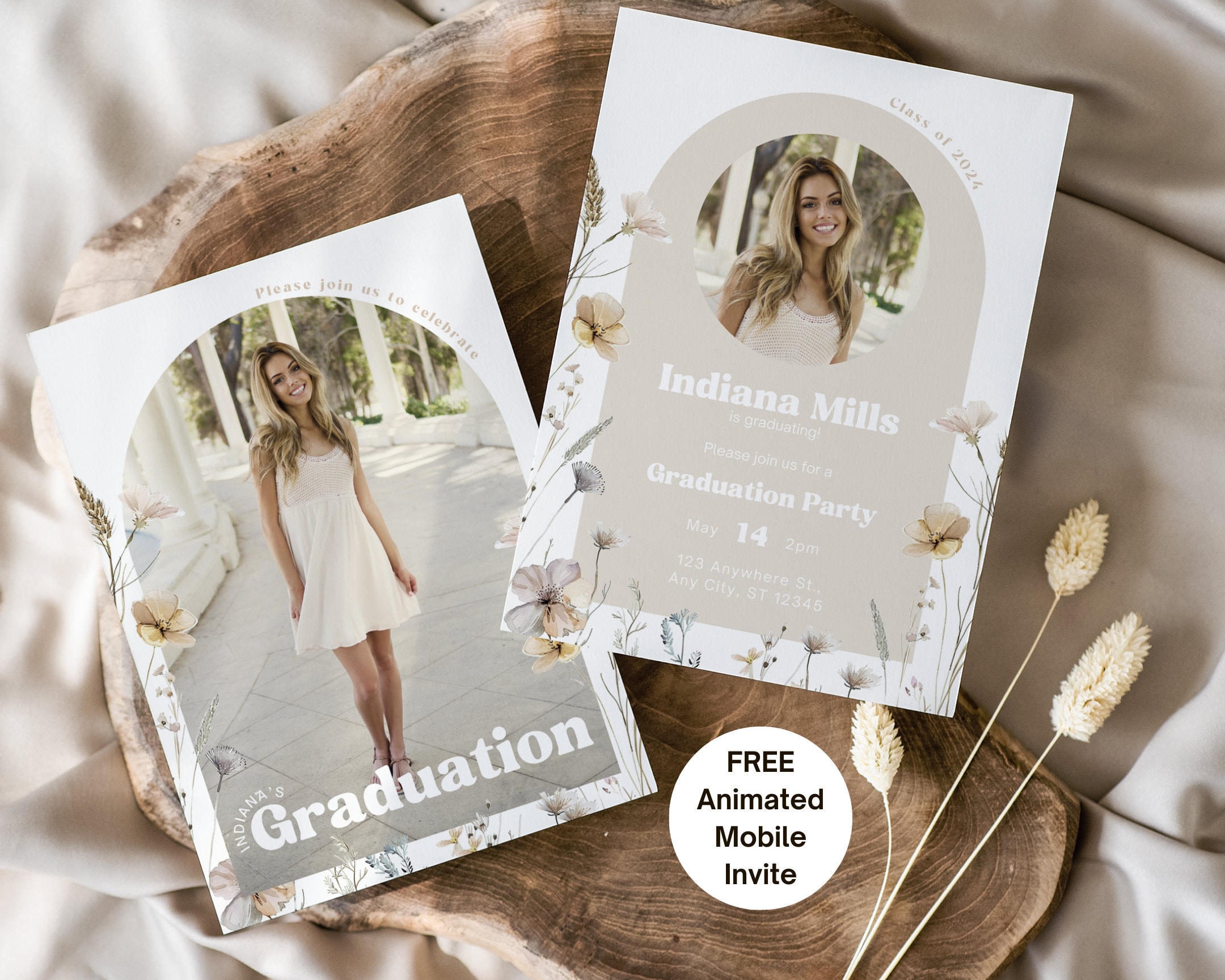 Boho Graduation Invite, Wildflower Graduation Party Invitation Template ...