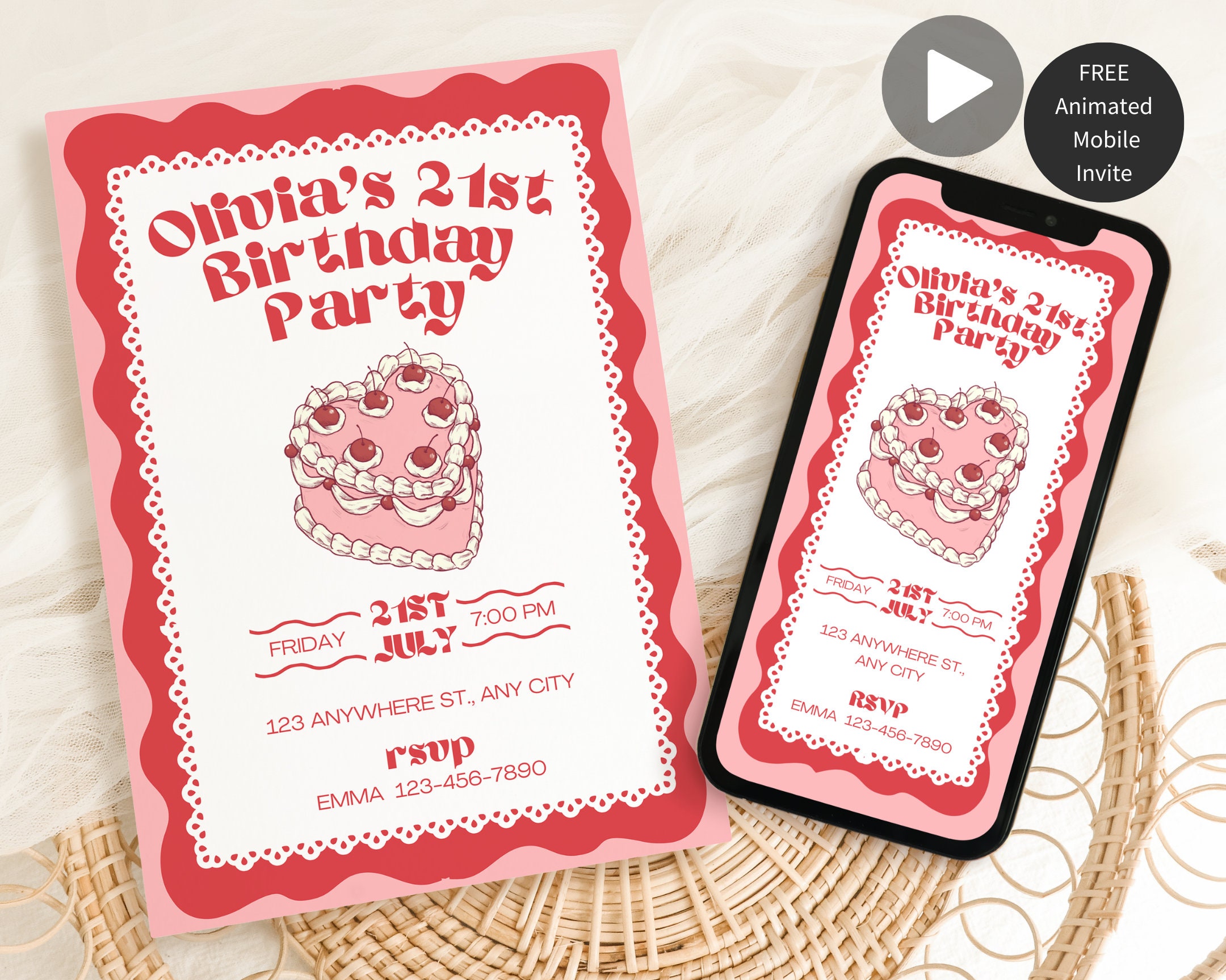 Vintage Cake Birthday Invitation, 21st Birthday Invite Vintage, 30th ...