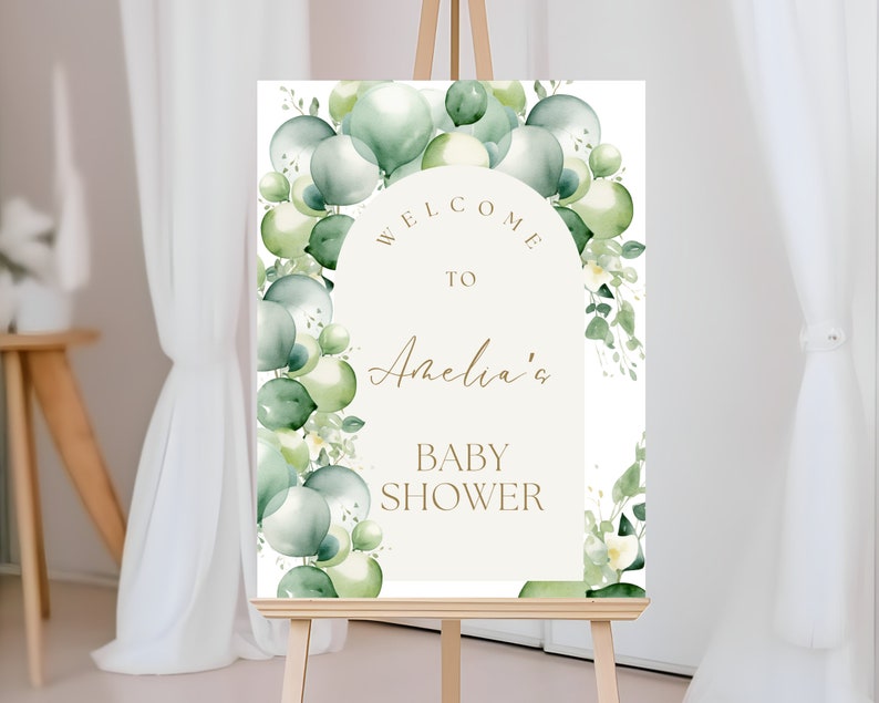Baby Shower Welcome Sign Template Sage Green, Eucalyptus Theme Party ...