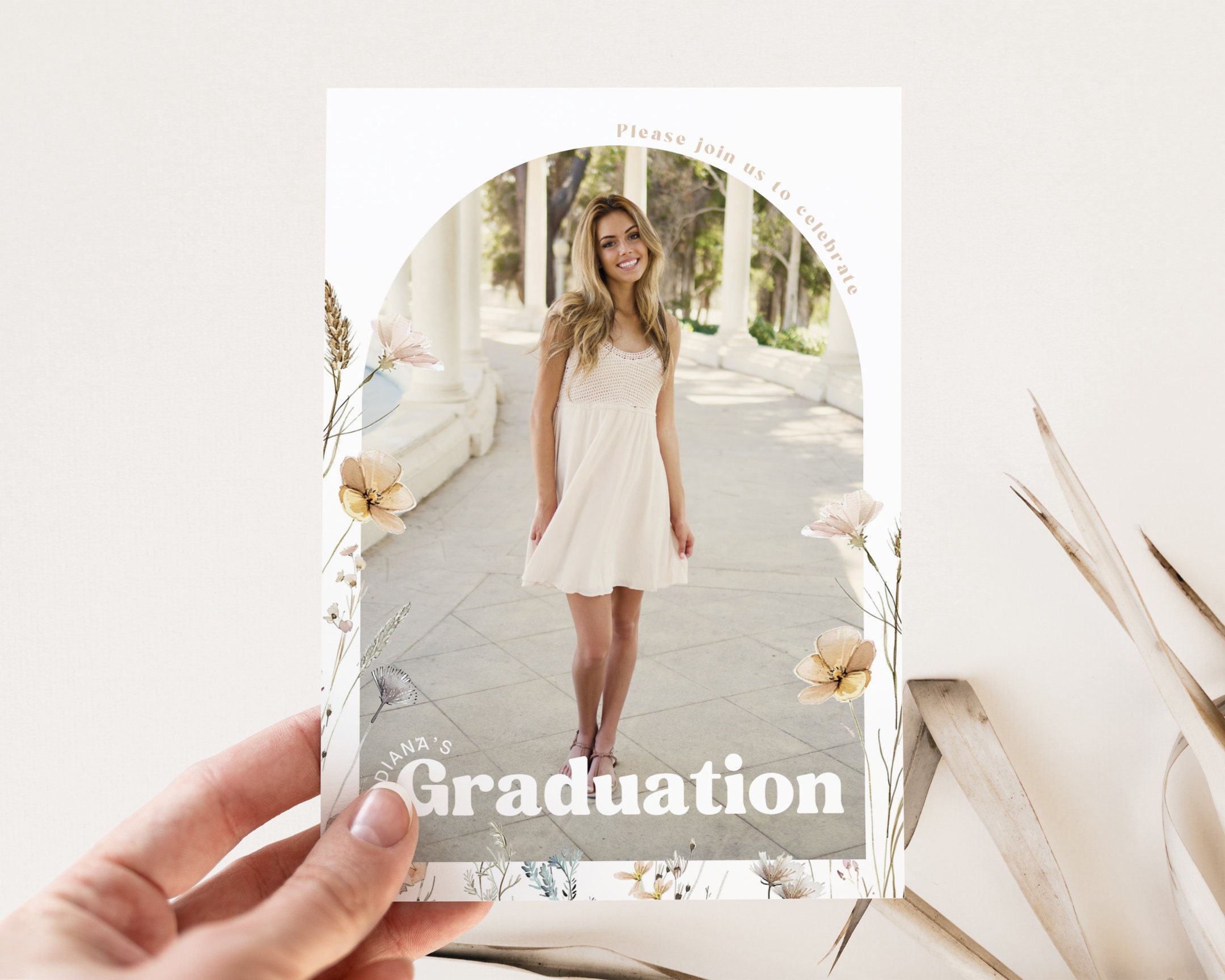 Boho Graduation Invite, Wildflower Graduation Party Invitation Template ...