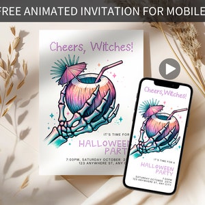 Cheers Witches Halloween Invitation, Summerween Party Invite, Tropical ...