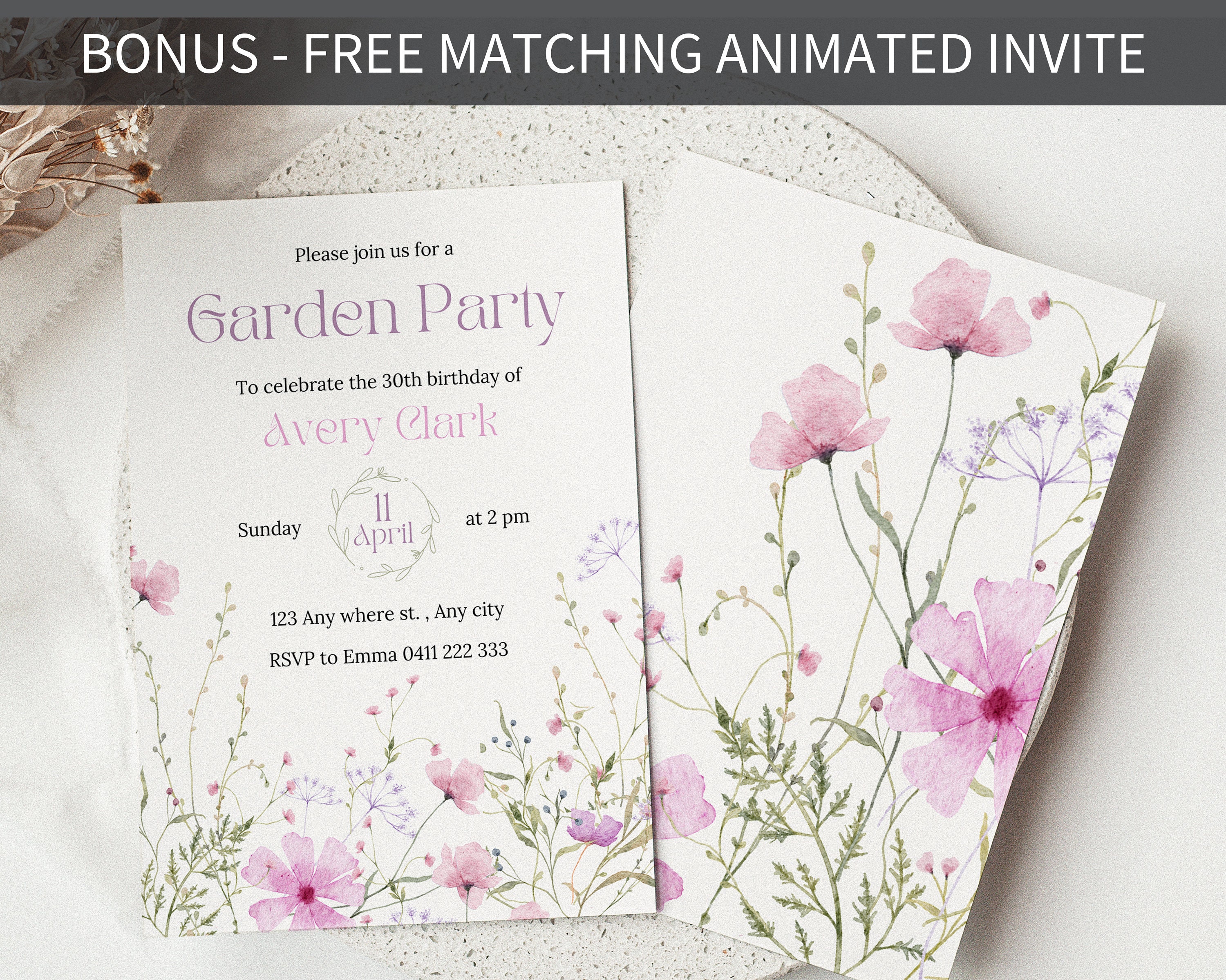Spring Wildflower Birthday Invitation, Pastel Floral Invite 30th, Wild ...