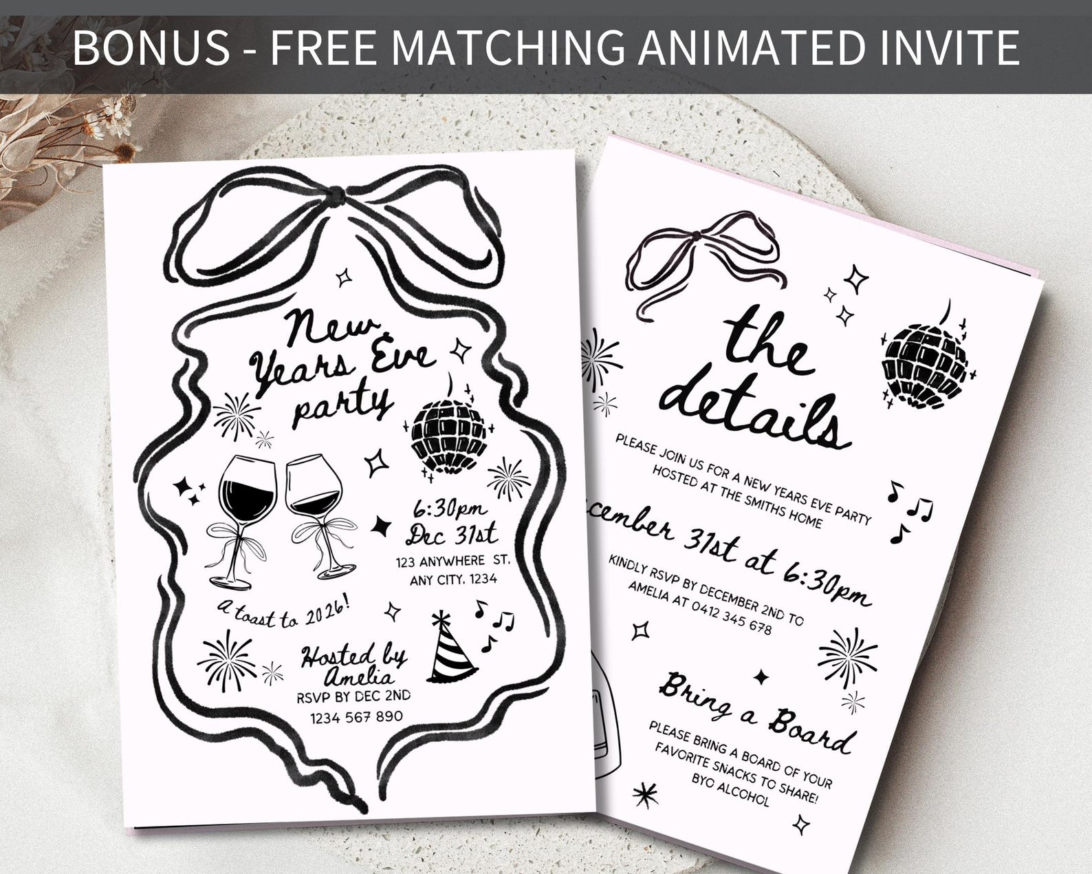 New Years Eve Party Invite, NYE Party Invite, Happy New Year Eve ...
