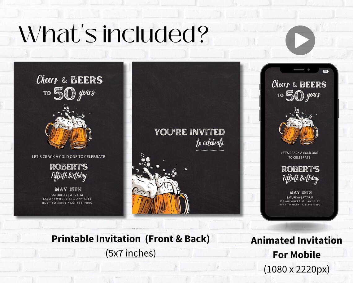 Cheers and Beers Birthday Party Invitation, Printable Invite & Digital ...