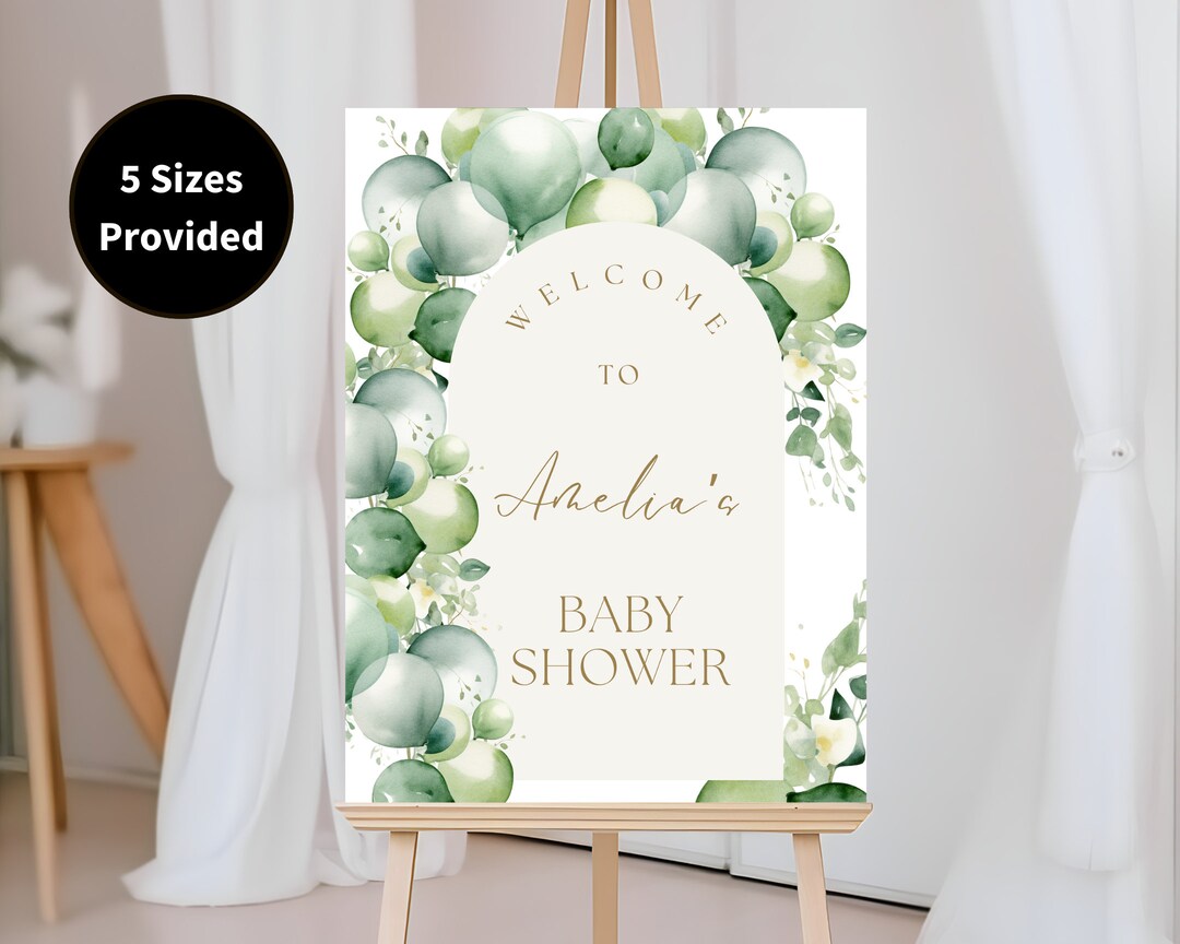 Baby Shower Welcome Sign Template Sage Green, Eucalyptus Theme Party ...