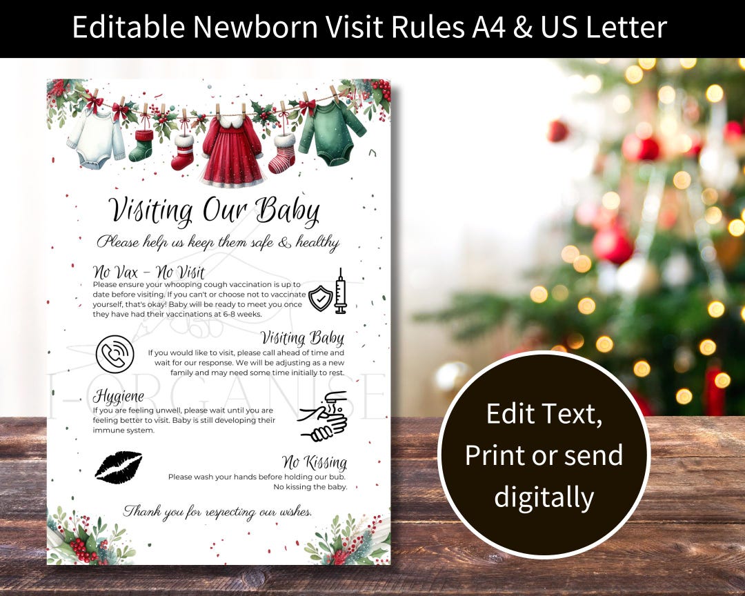 Editable Newborn Rules for Visiting Our Baby, New Baby Rules Printable ...