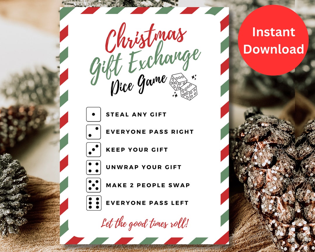 Christmas Secret Santa Gift Exchange Rules, Printable Christmas Game, Gift Exchange Dice Game ...