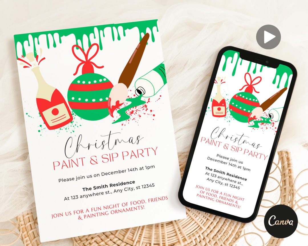 Christmas Paint & Sip Invitation Template, Christmas Paint Party ...
